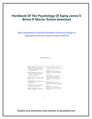 Handbook Of The Psychology Of Aging James E Birren K Warner Schaie | PDF