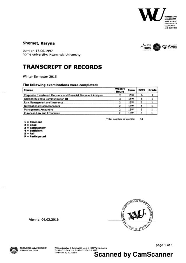 Transcript Of Records Wu Wien