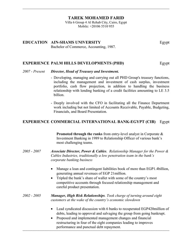 Resume Tarek Farid 1-16 | DOC
