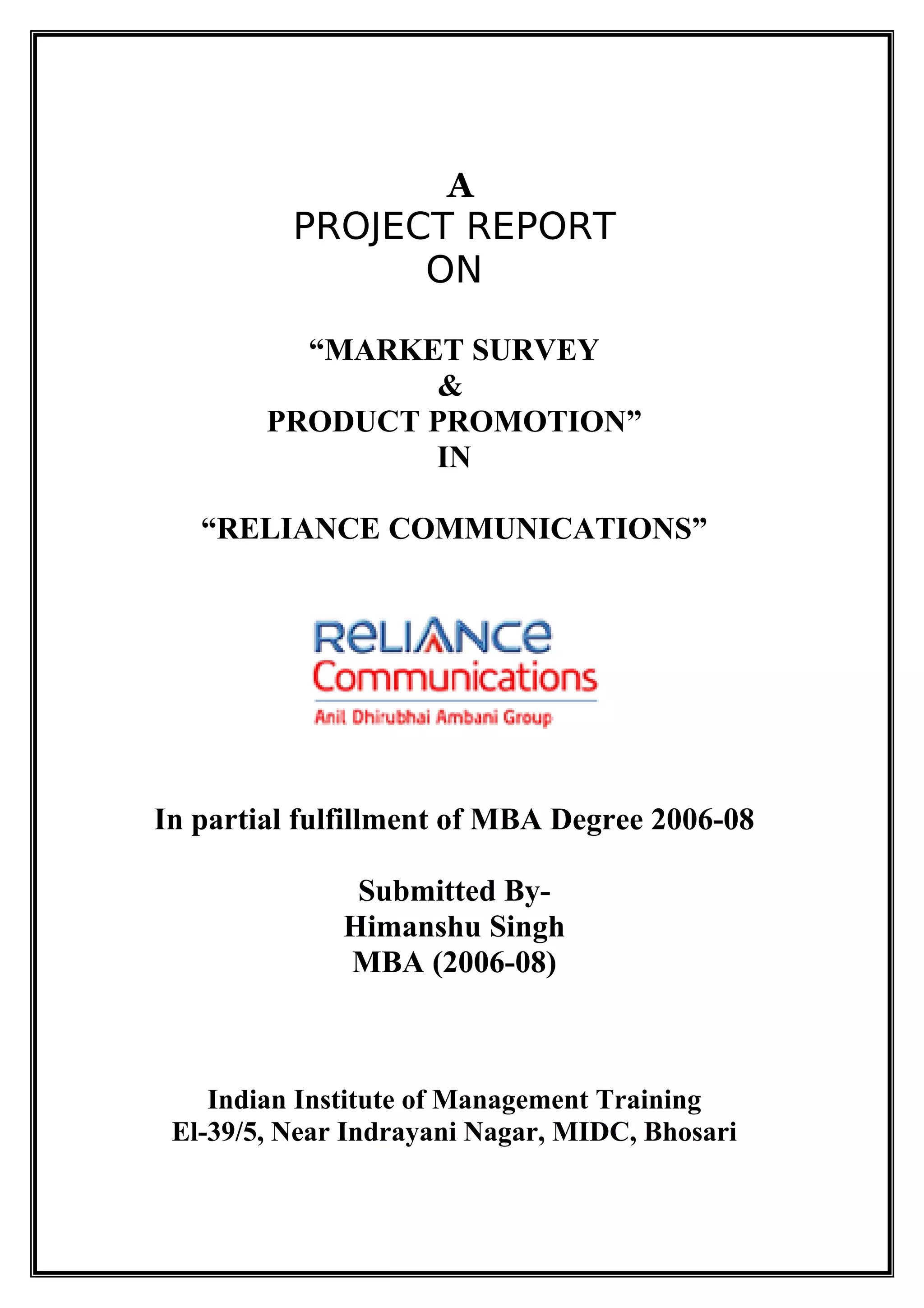22061600 reliance-marketing-project | PDF | Telecommunications Industry ...
