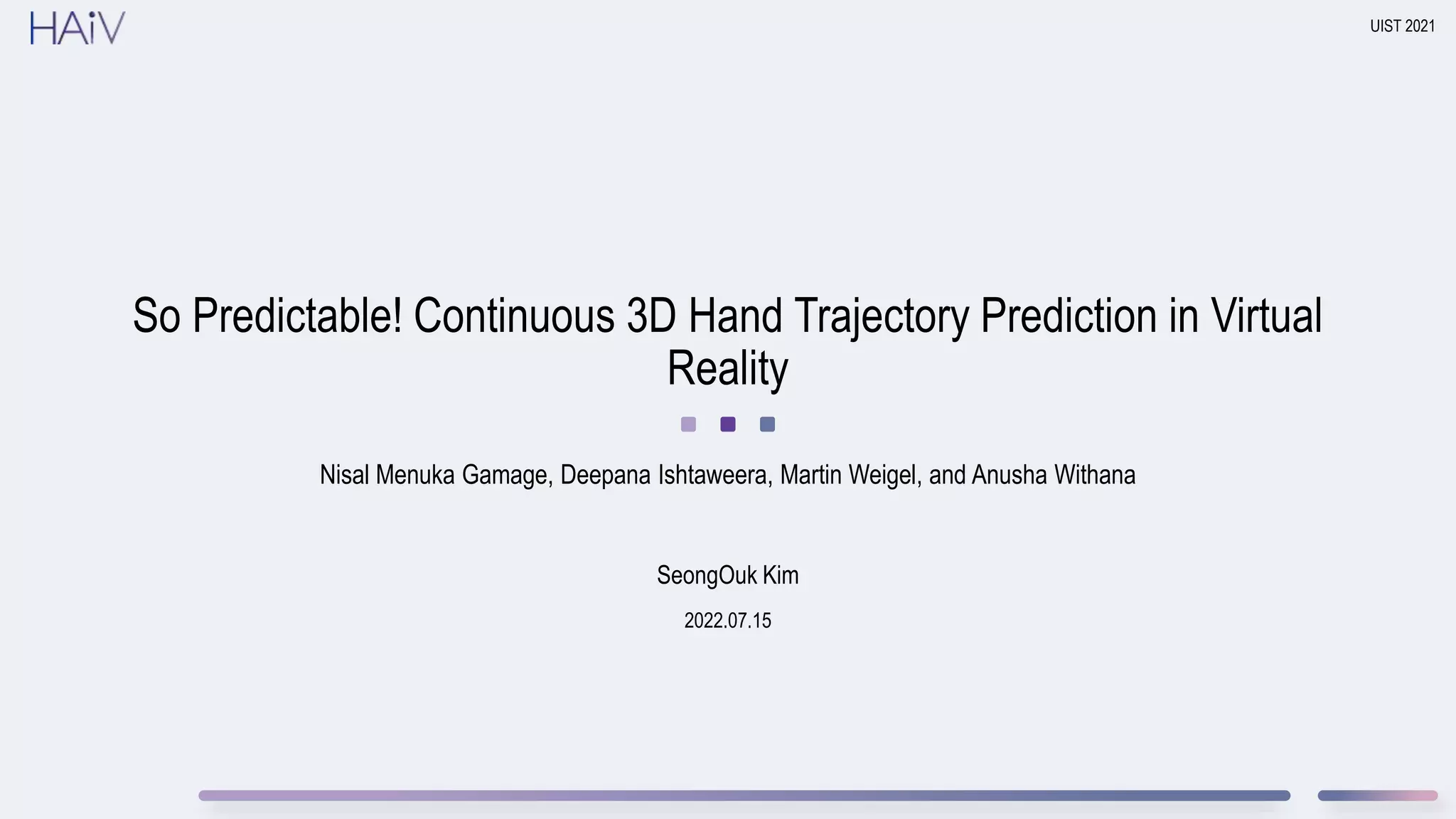 So Predictable! Continuous 3D Hand Trajectory Prediction in Virtual Reality | PPT