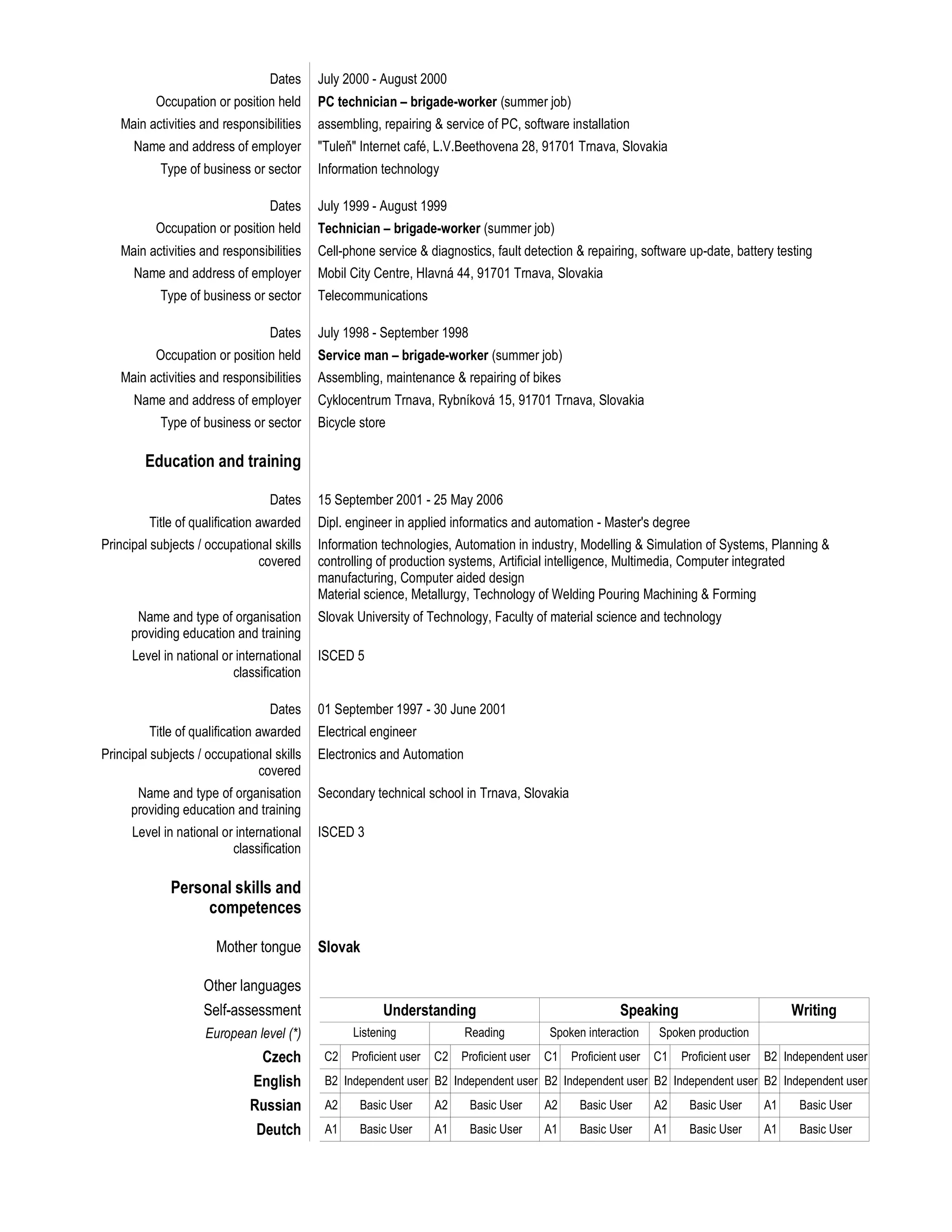 Hluchy CV - en | PDF