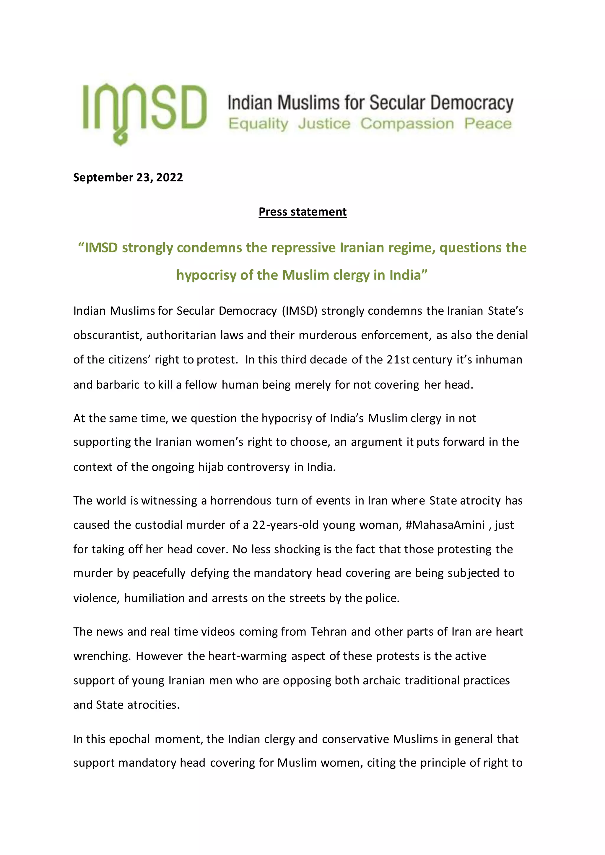220922 IMSD strongly condemns the repressive Iranian regime.docx