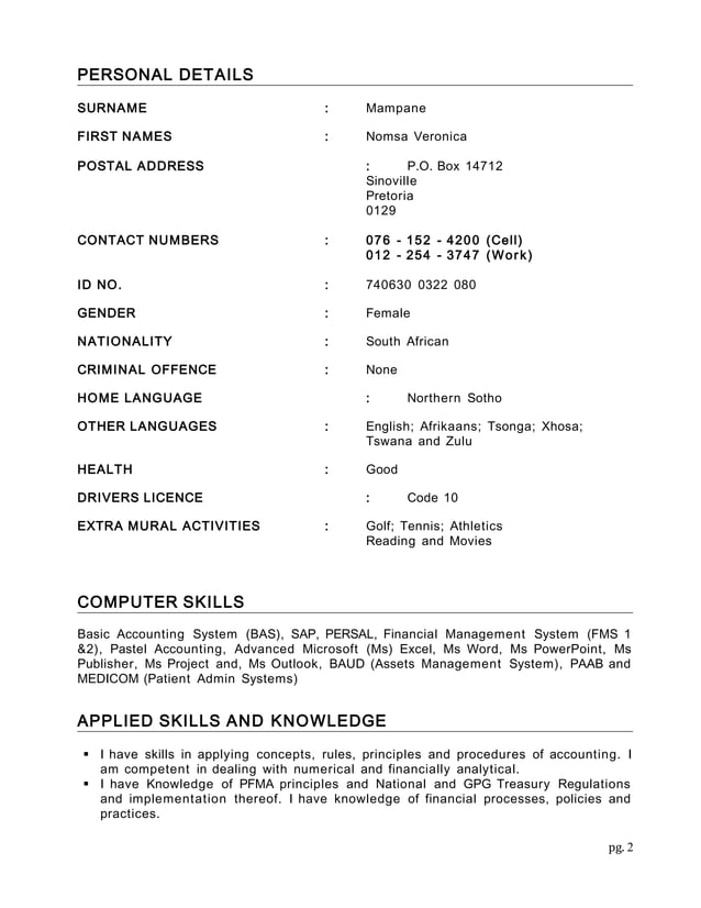 Nomsa Mampane - Curriculum Vitae | DOC