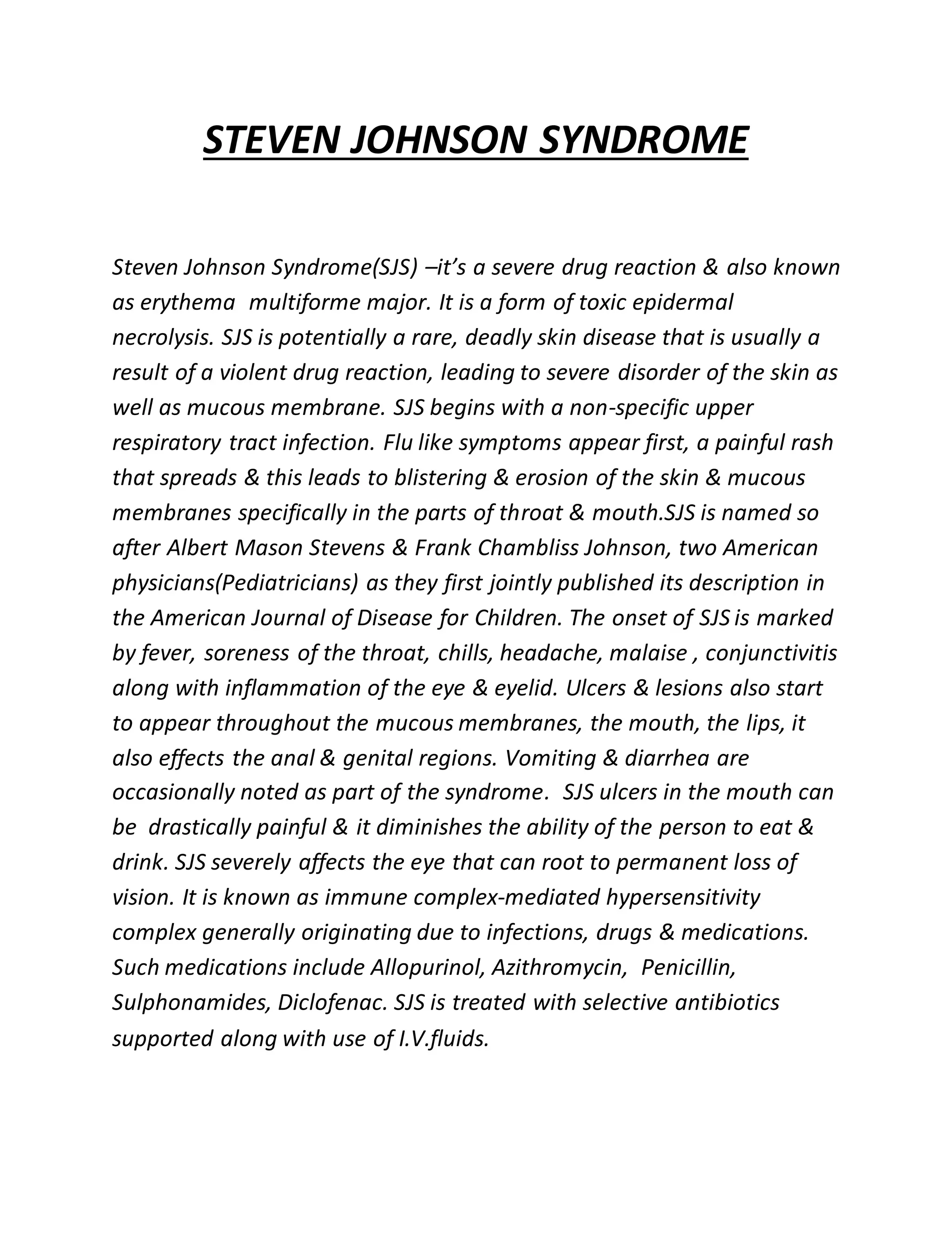 STEVEN JOHNSON SYNDROME | DOCX