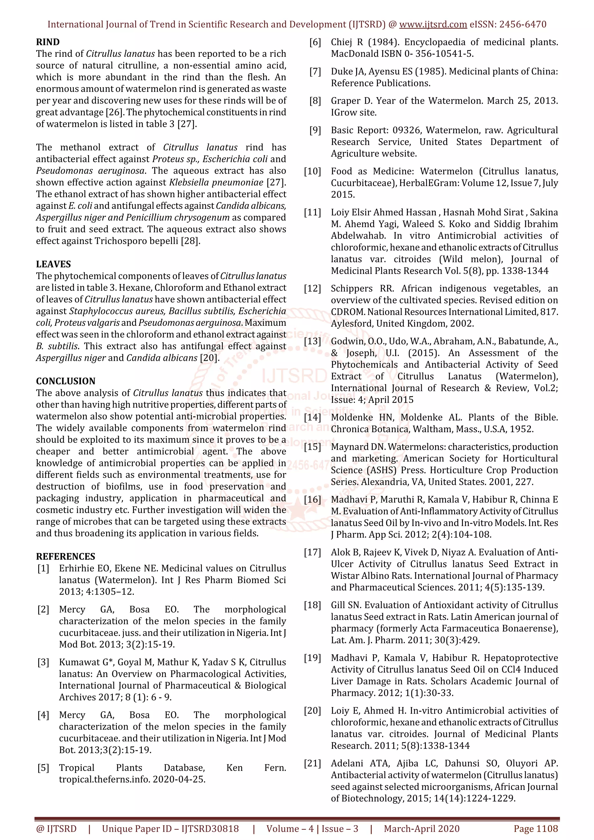 Antimicrobial Properties of Different Parts of Citrallus Lanatus A ...