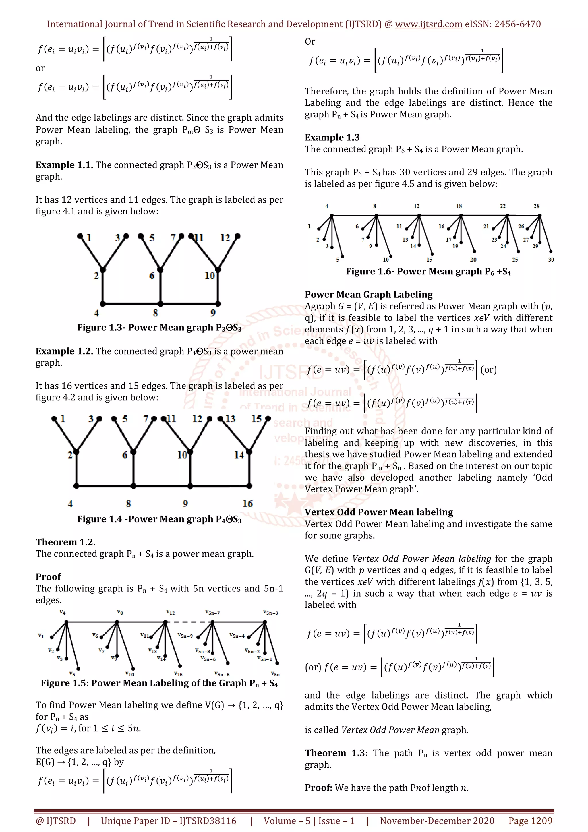 A Study on Power Mean Labeling of the Graphs and Vertex Odd Power Mean Labeling of Graphs | PDF