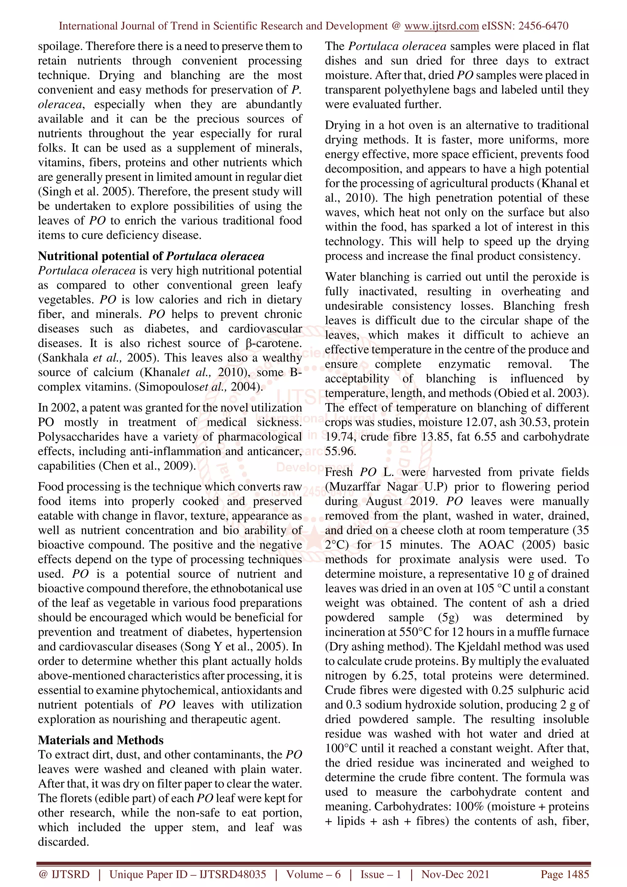 Effect Of Different Method On Processing And Mineral Composition Of