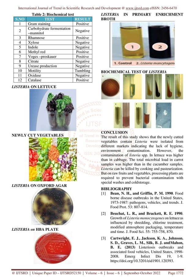 Listeria Survival and Growth in Newly Cutted Vegetables | PDF