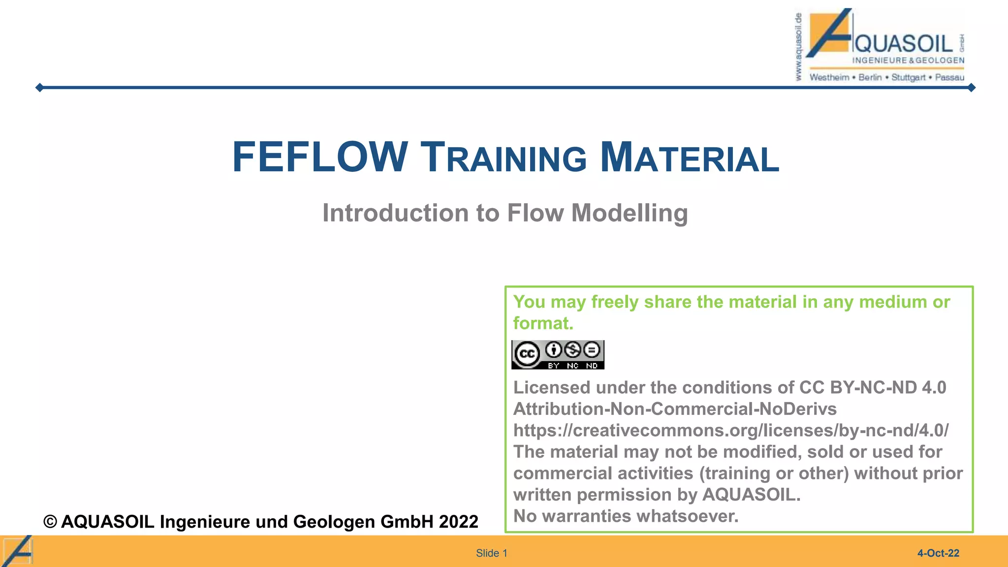 AQUASOIL FEFLOW Training Slides | PPSX