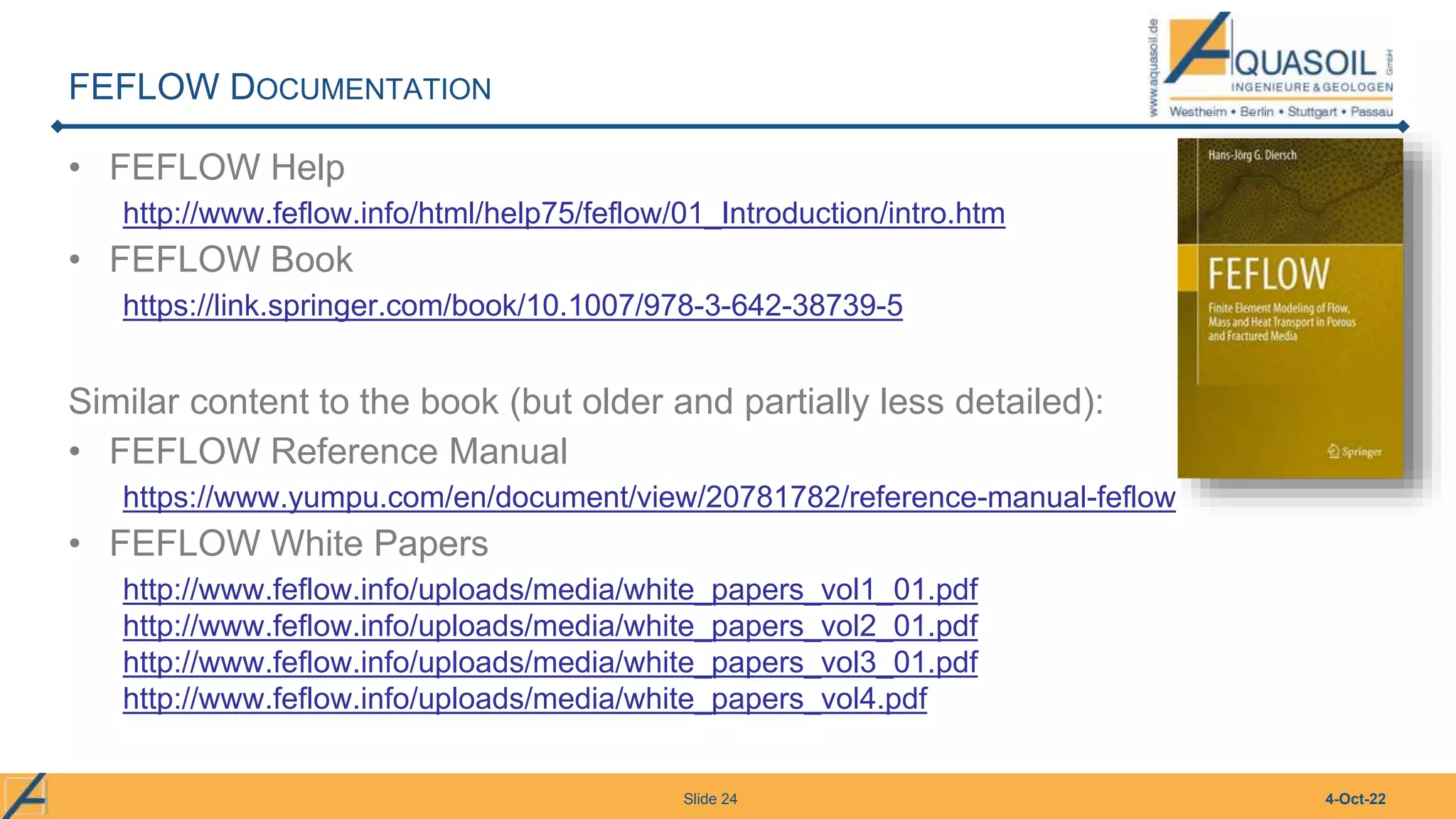 AQUASOIL FEFLOW Training Slides | PPSX