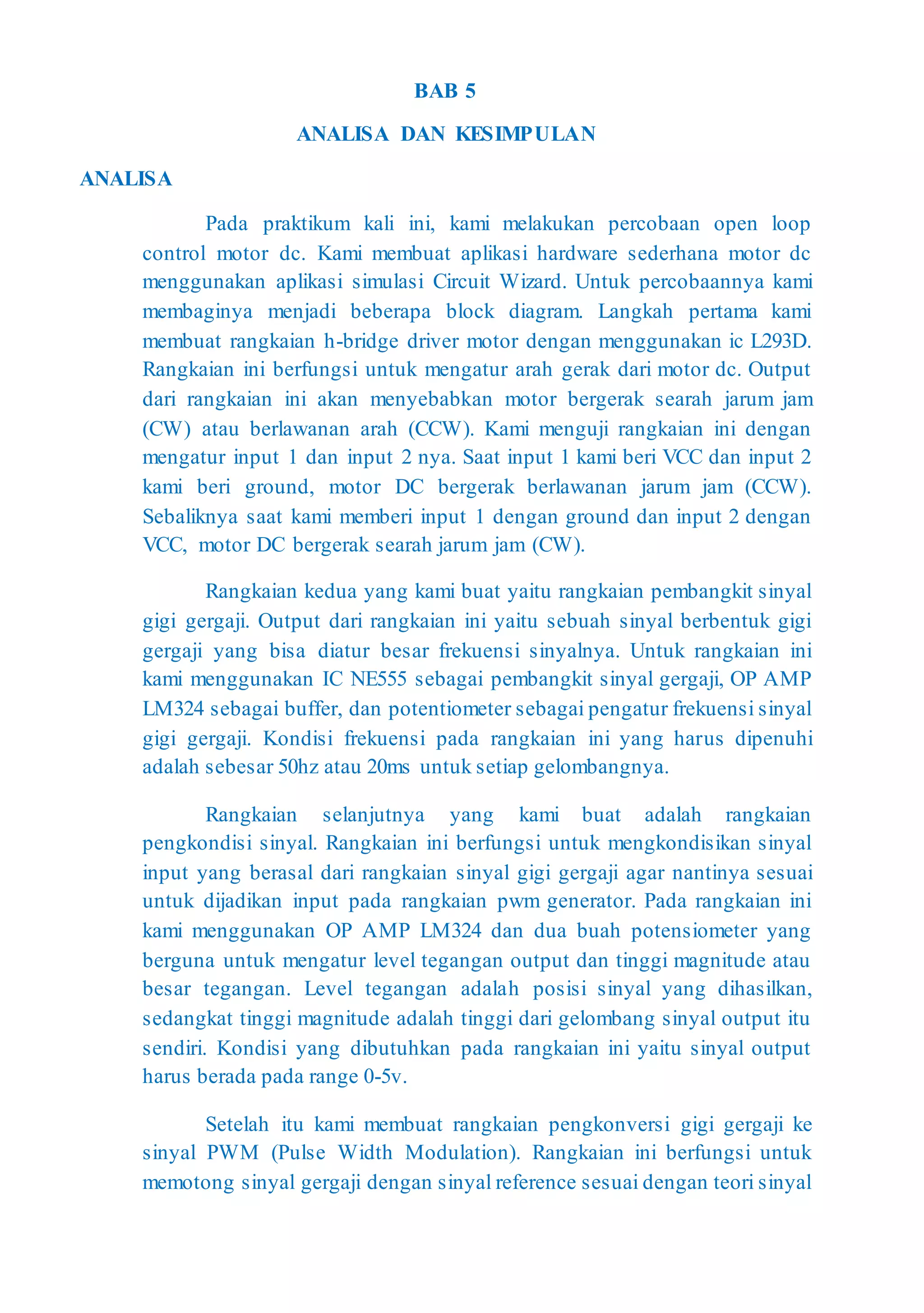 DESAIN OPEN LOOP CONTROL MOTOR DC 2 | DOCX
