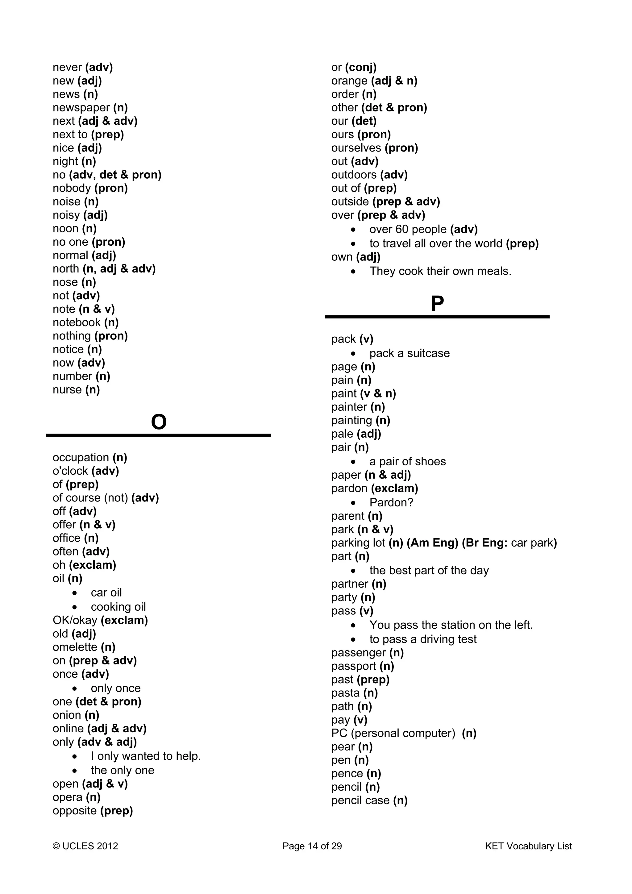 Key vocabulary list | PDF | Homework and Study | Education