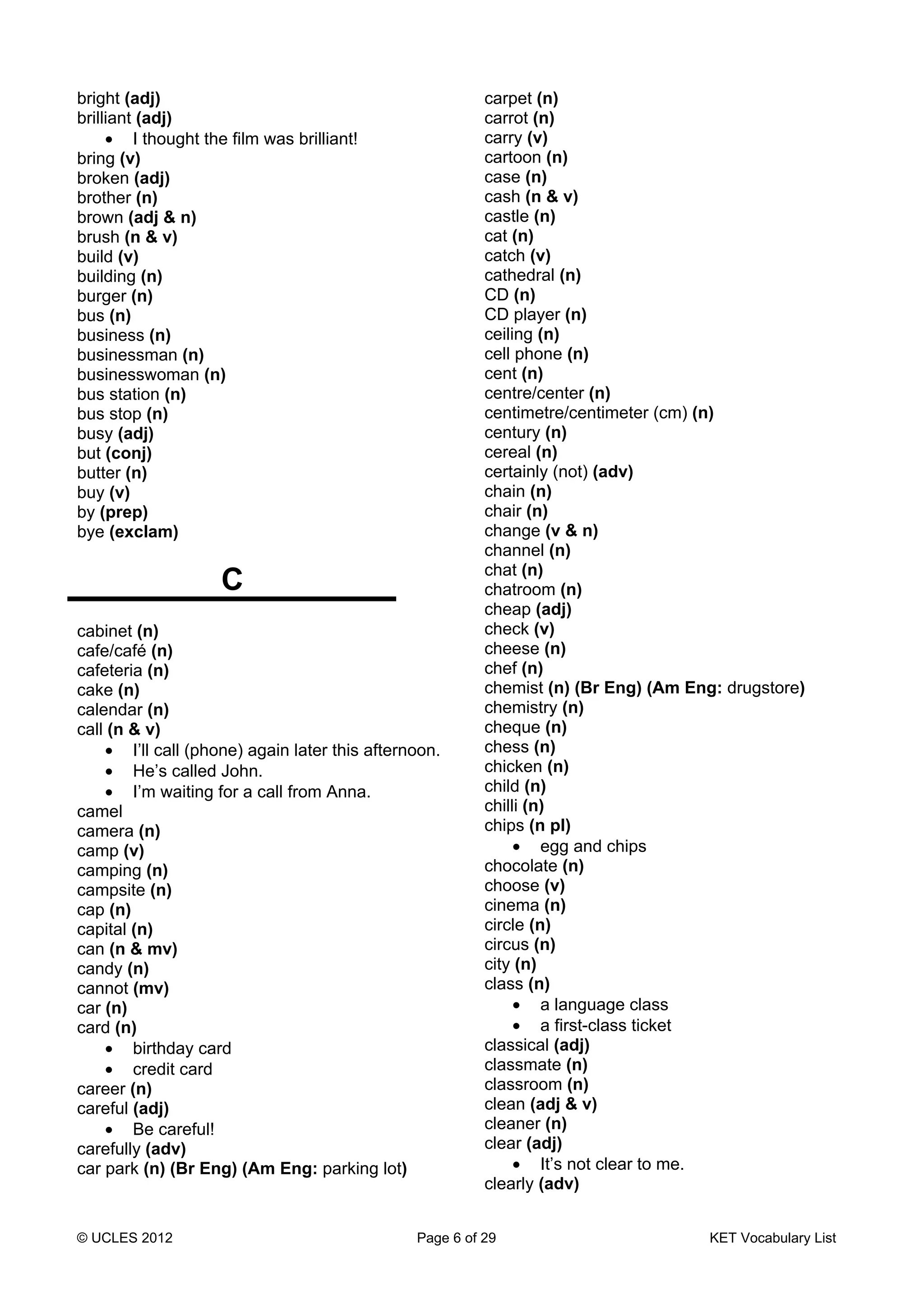 Key vocabulary list | PDF