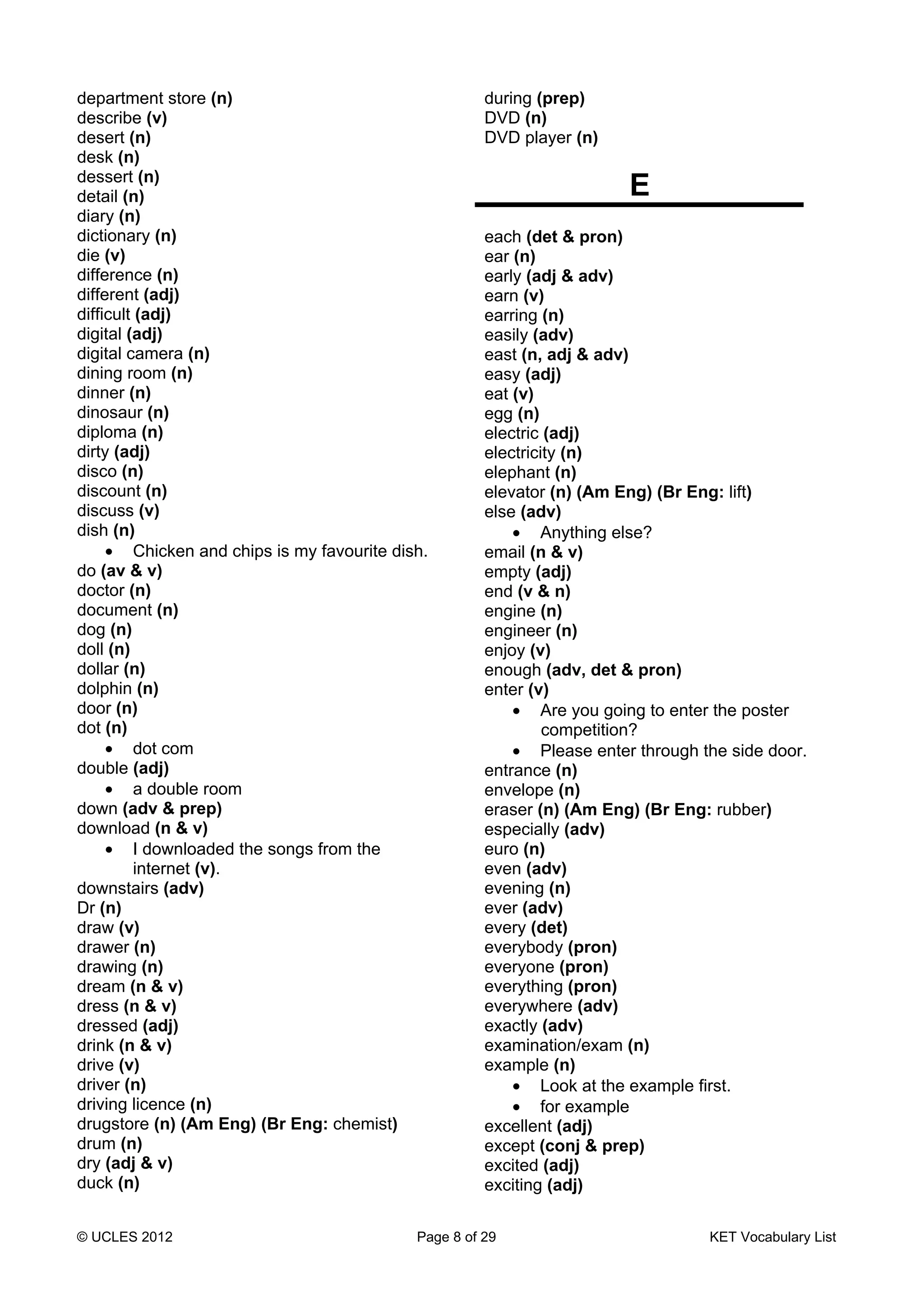 Key vocabulary list | PDF