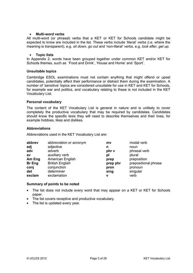 Key vocabulary list | PDF | Homework and Study | Education