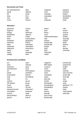 Key vocabulary list | PDF