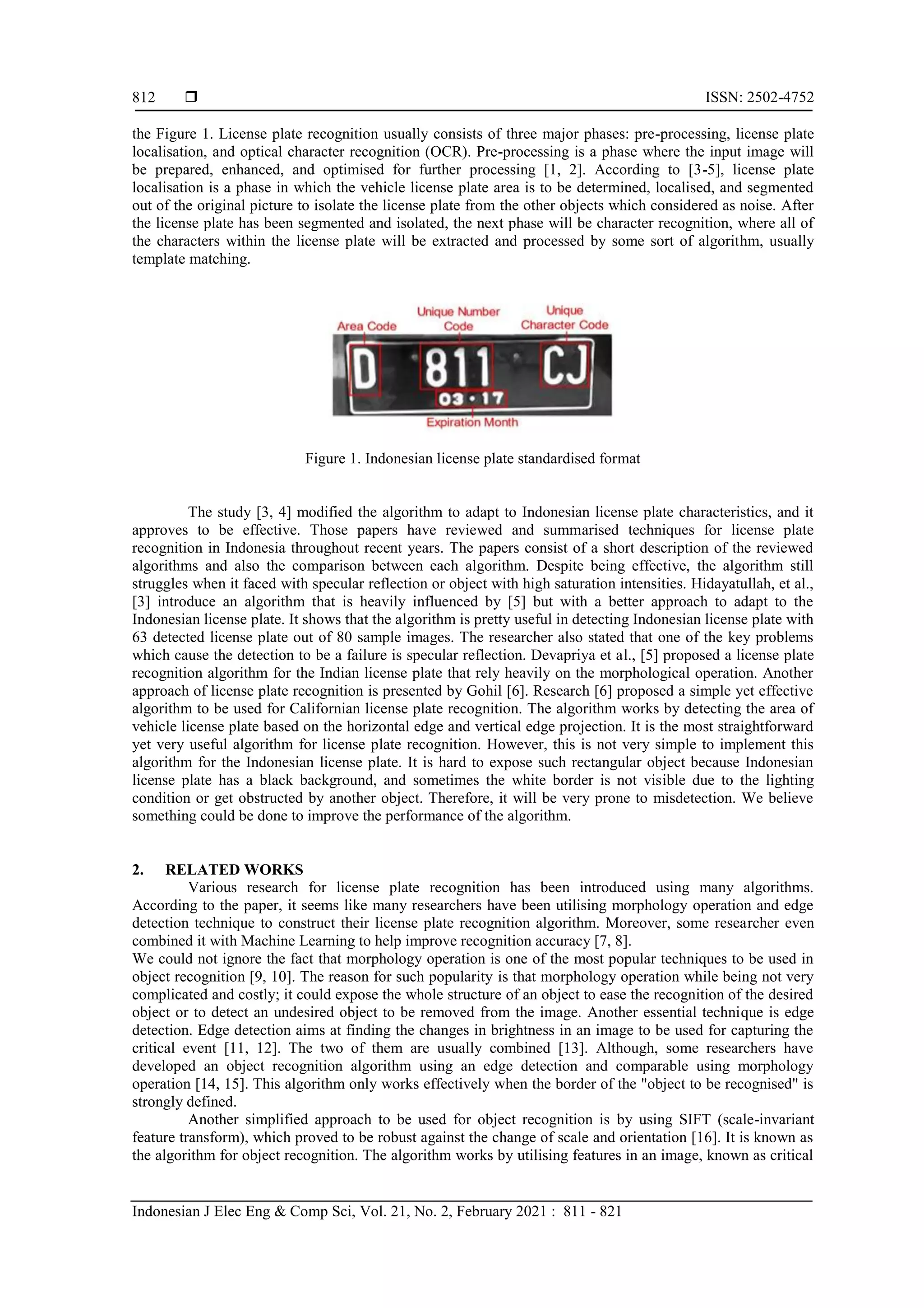 Indonesian license plate recognition with improved horizontal-vertical edge projection | PDF