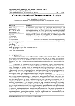 Computer Vision Based 3D Reconstruction : A Review | PDF