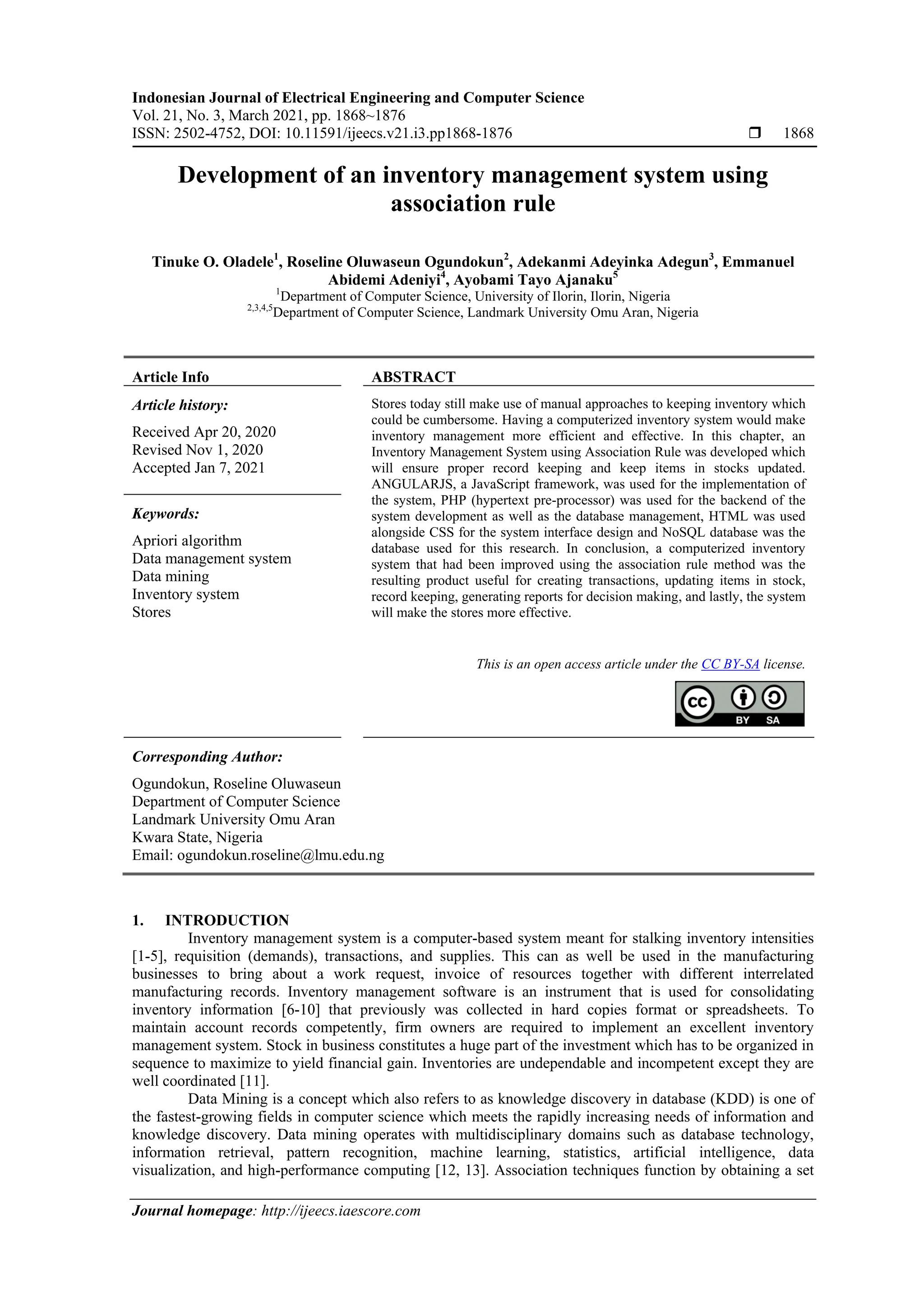 Development of an inventory management system using association rule | PDF | Databases ...