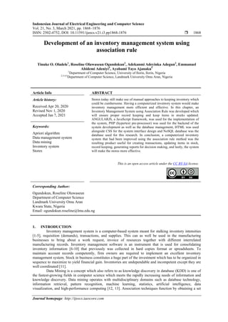 Development of an inventory management system using association rule | PDF | Databases ...
