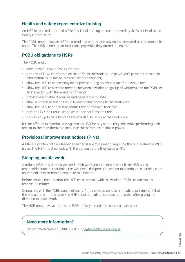 Health and safety representative powers, functions and rights | PDF