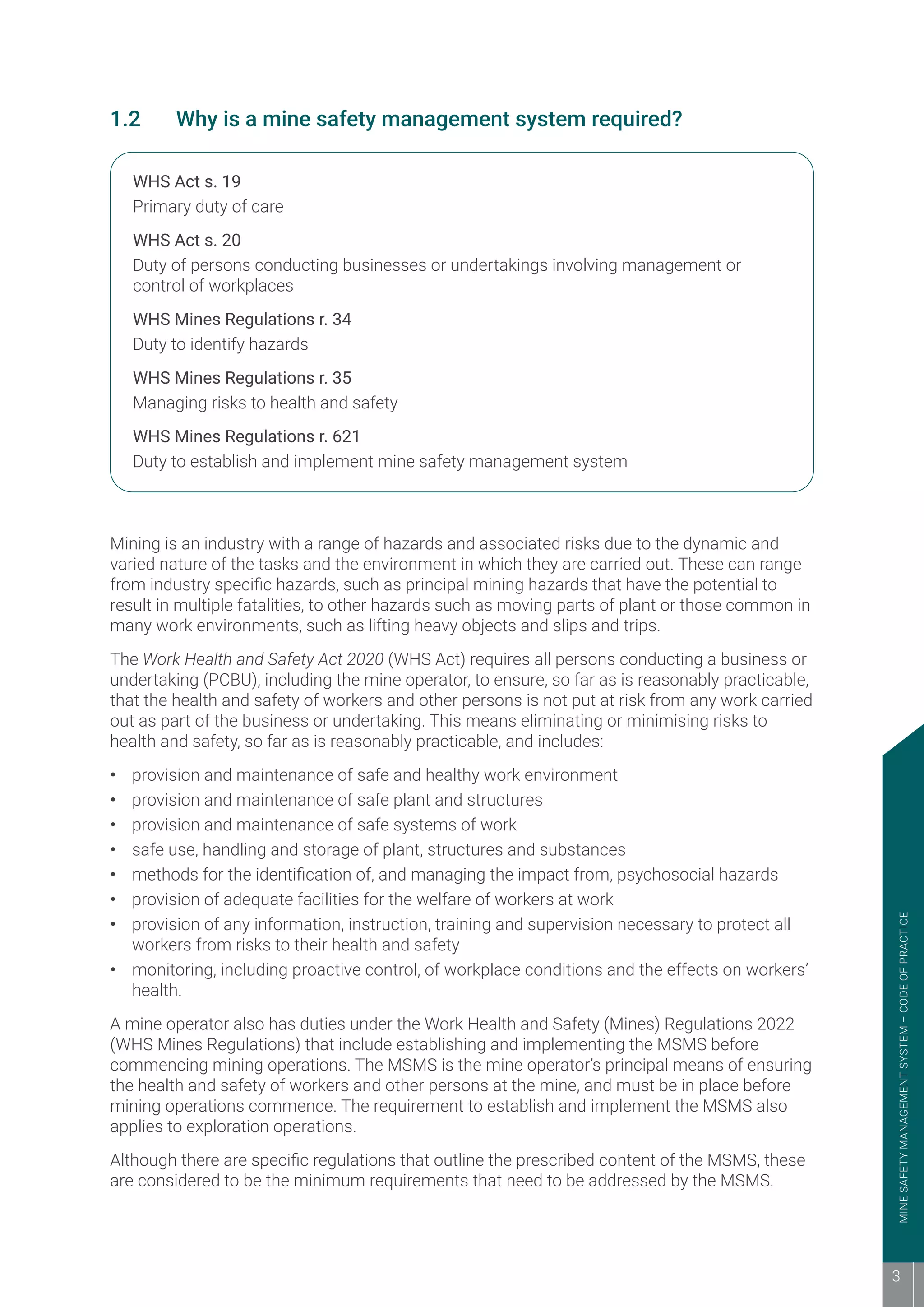 Code of practice - Mine Safety Management System | PDF