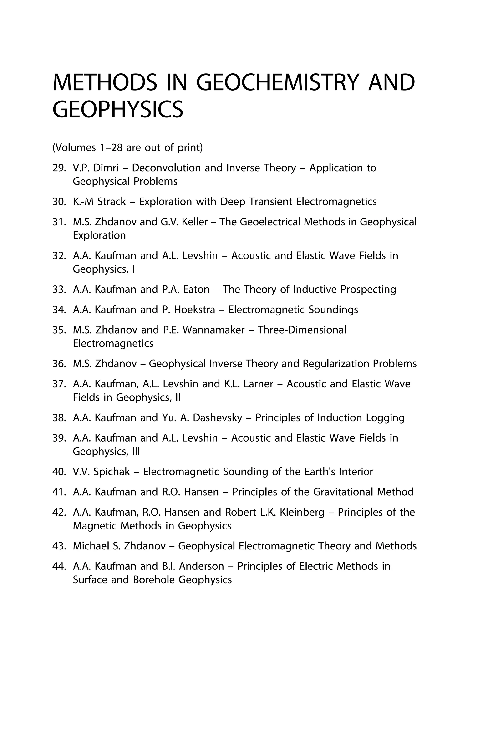 Principles Of Electric Methods In Surface And Borehole Geophysics Aa ...