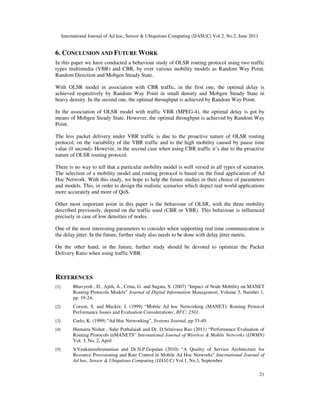 QOS ROUTING AND PERFORMANCE EVALUATION FOR MOBILE AD HOC NETWORKS USING OLSR PROTOCOL | PDF