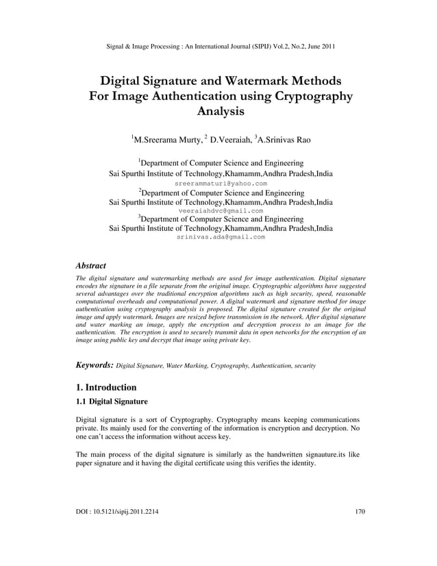 Digital Signature And Watermark Methods For Image Authentication Using Cryptography Analysis Pdf