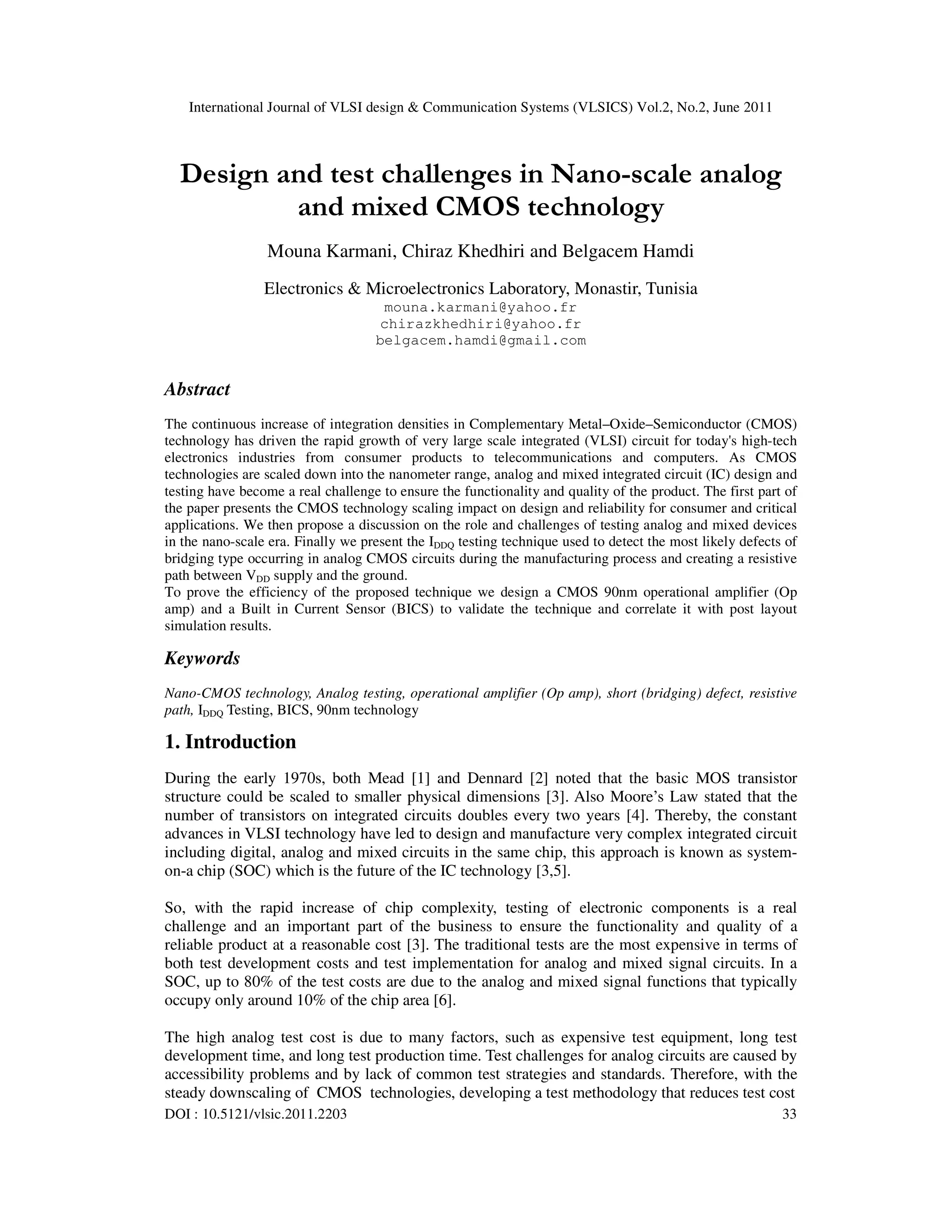 Design and test challenges in Nano-scale analog and mixed CMOS ...