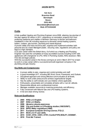 Jason Betts CV H&P | PDF