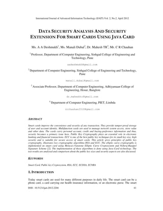 DATA SECURITY ANALYSIS AND SECURITY EXTENSION FOR SMART CARDS USING JAVA CARD | PDF