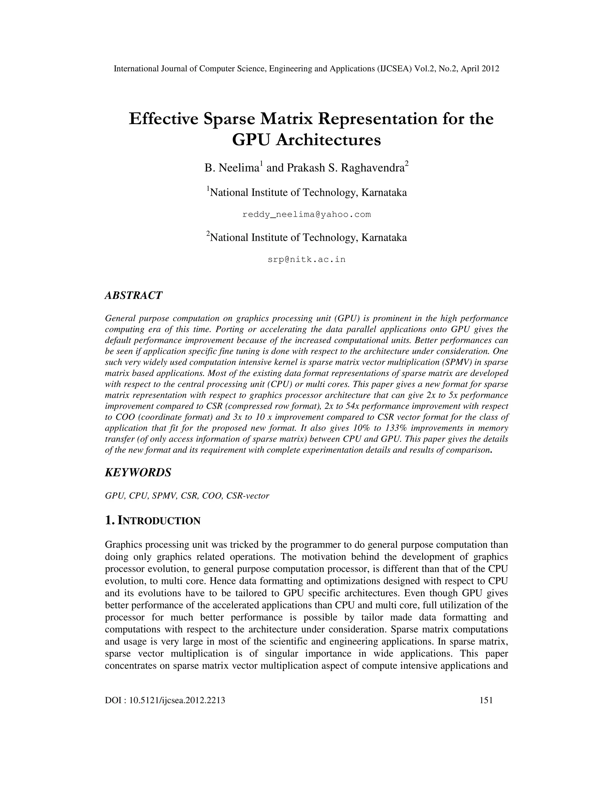 Effective Sparse Matrix Representation For The Gpu Architectures Pdf