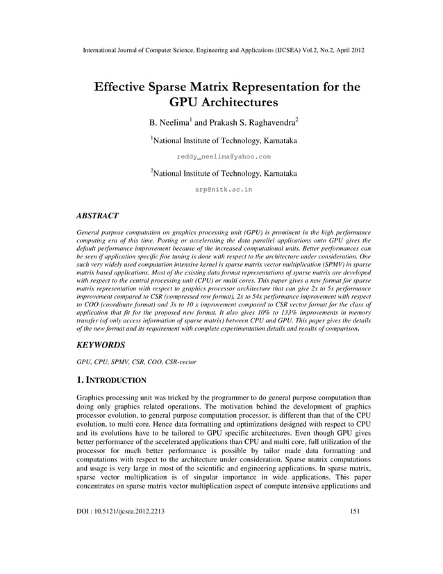 Effective Sparse Matrix Representation for the GPU Architectures | PDF