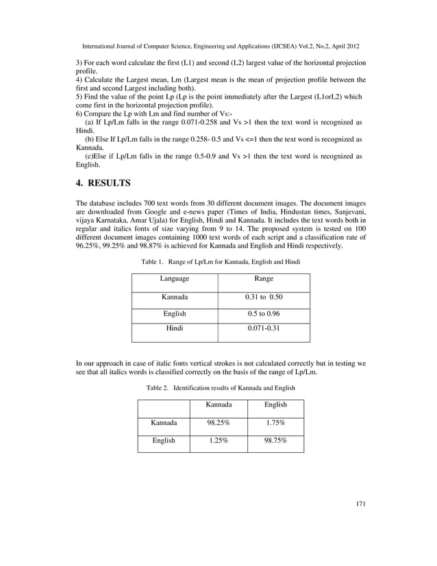 DISCRIMINATION OF ENGLISH TO OTHER INDIAN LANGUAGES (KANNADA AND HINDI) FOR OCR SYSTEM | PDF