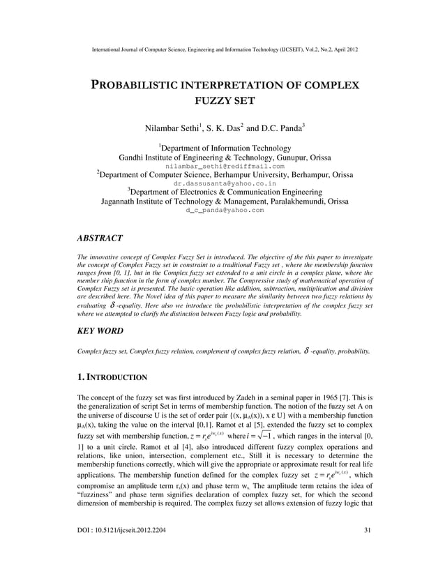 PROBABILISTIC INTERPRETATION OF COMPLEX FUZZY SET | PDF