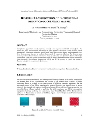 BAYESIAN CLASSIFICATION OF FABRICS USING BINARY CO-OCCURRENCE MATRIX | PDF