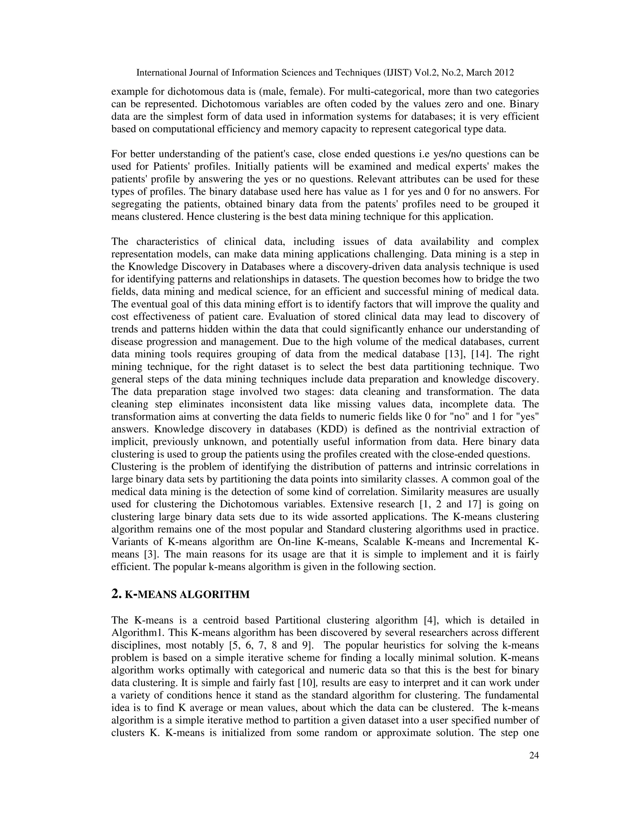 CLUSTERING DICHOTOMOUS DATA FOR HEALTH CARE | PDF