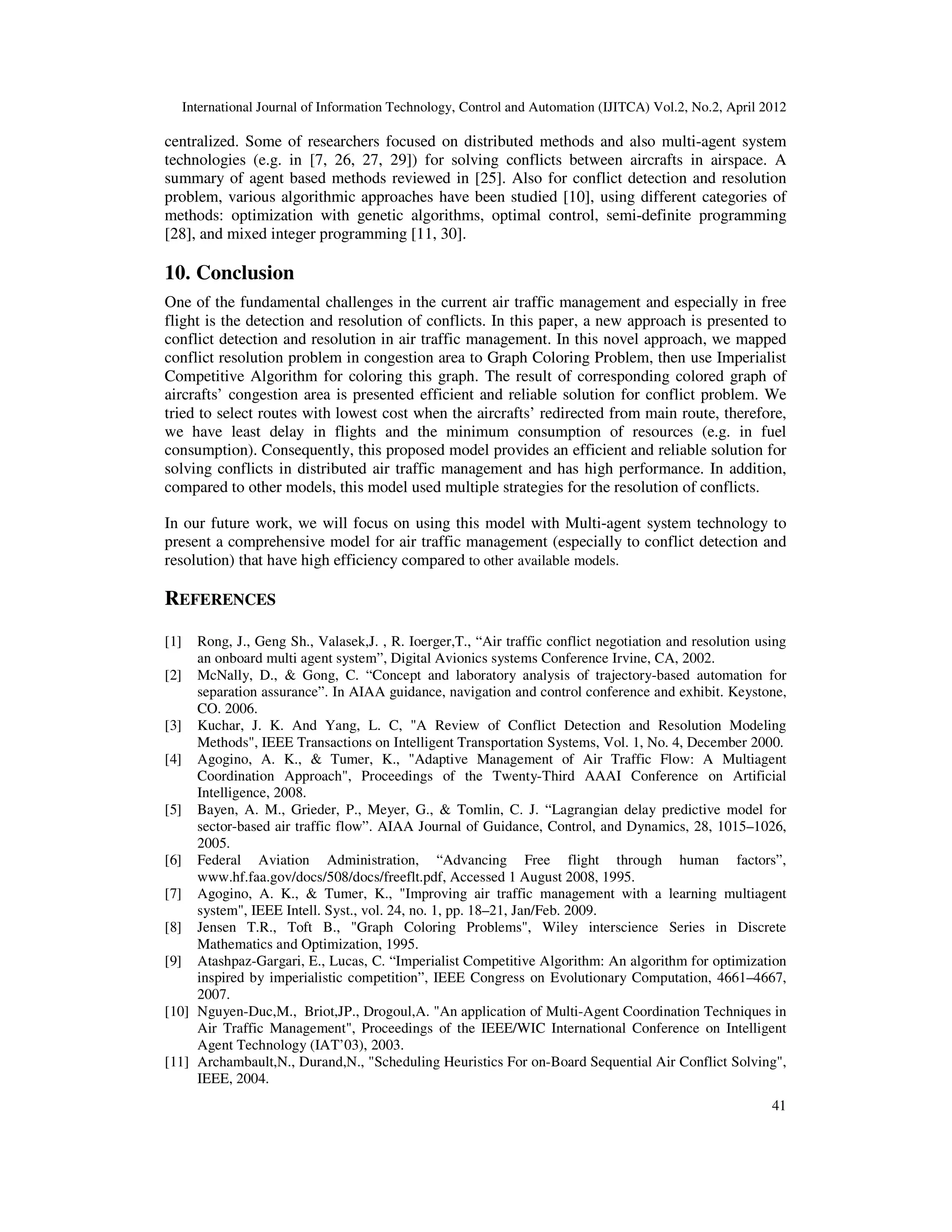 CONFLICT DETECTION AND RESOLUTION IN AIR TRAFFIC MANAGEMENT BASED ON GRAPH COLORING PROBLEM ...