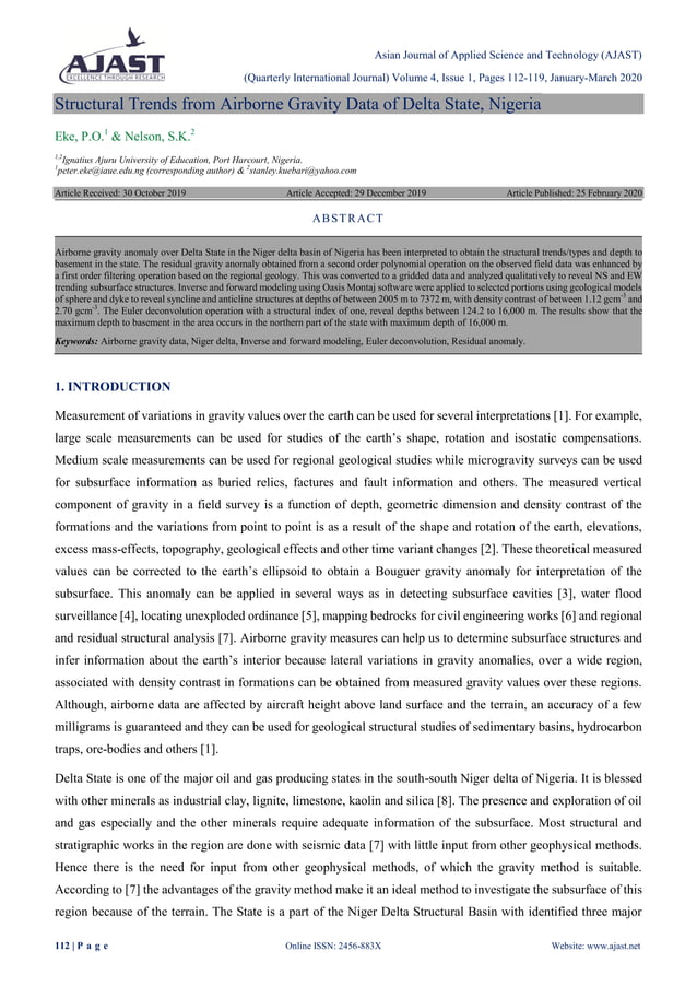 Structural Trends from Airborne Gravity Data of Delta State, Nigeria | PDF