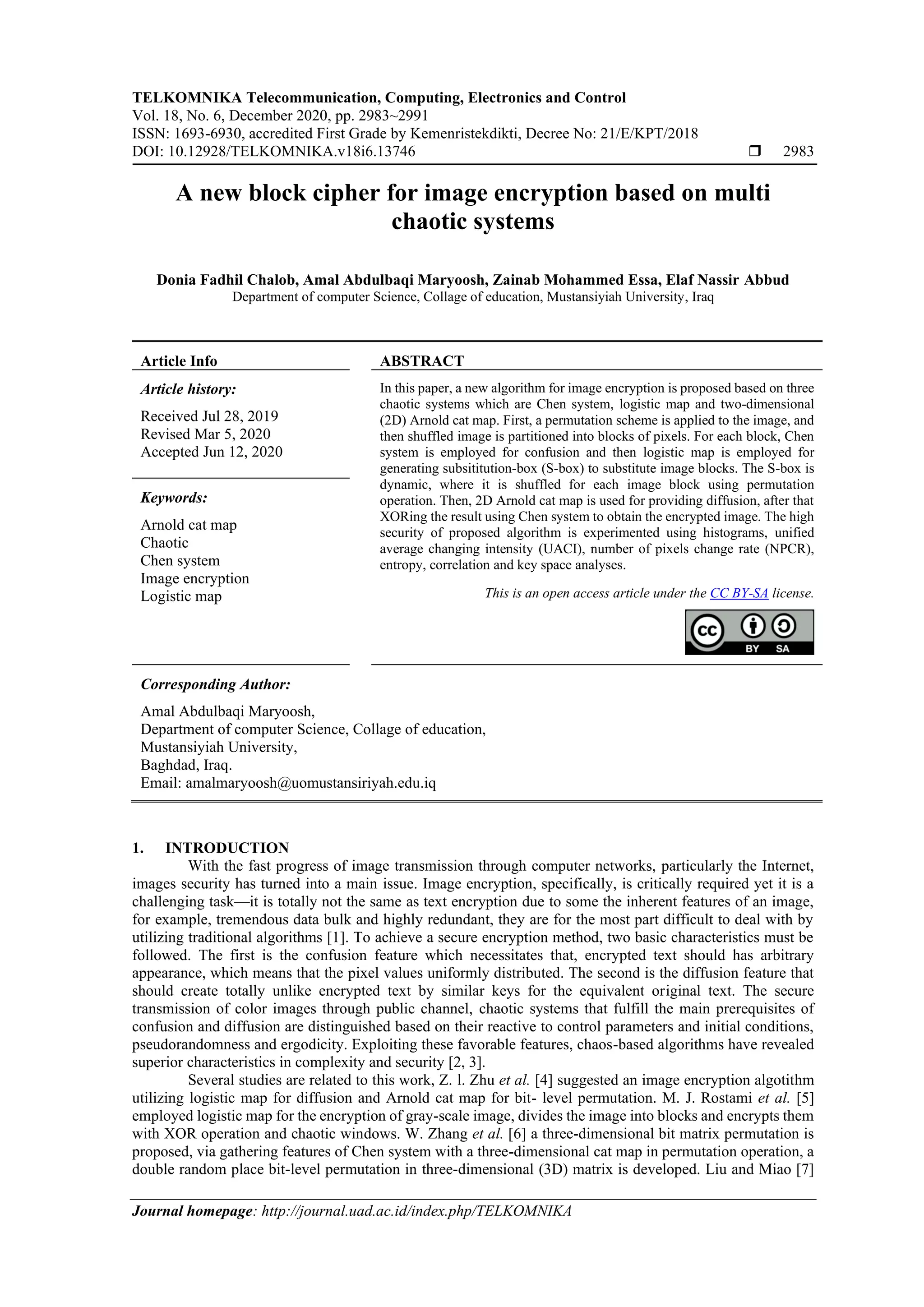 A new block cipher for image encryption based on multi chaotic systems | PDF