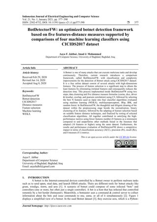 BotDetectorFW: an optimized botnet detection framework based on five features-distance measures ...