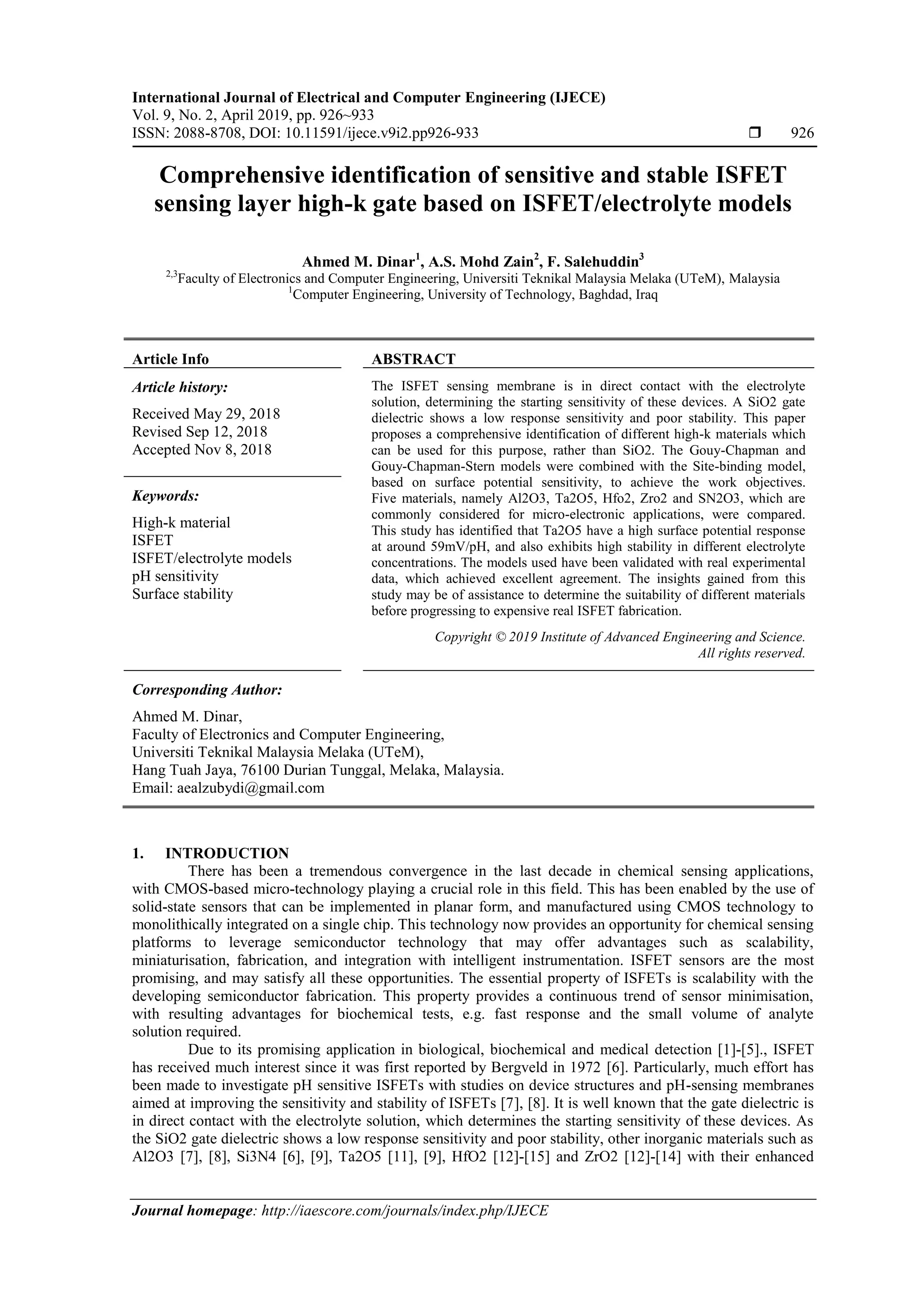 Comprehensive identification of sensitive and stable ISFET sensing layer high-k gate based on ...