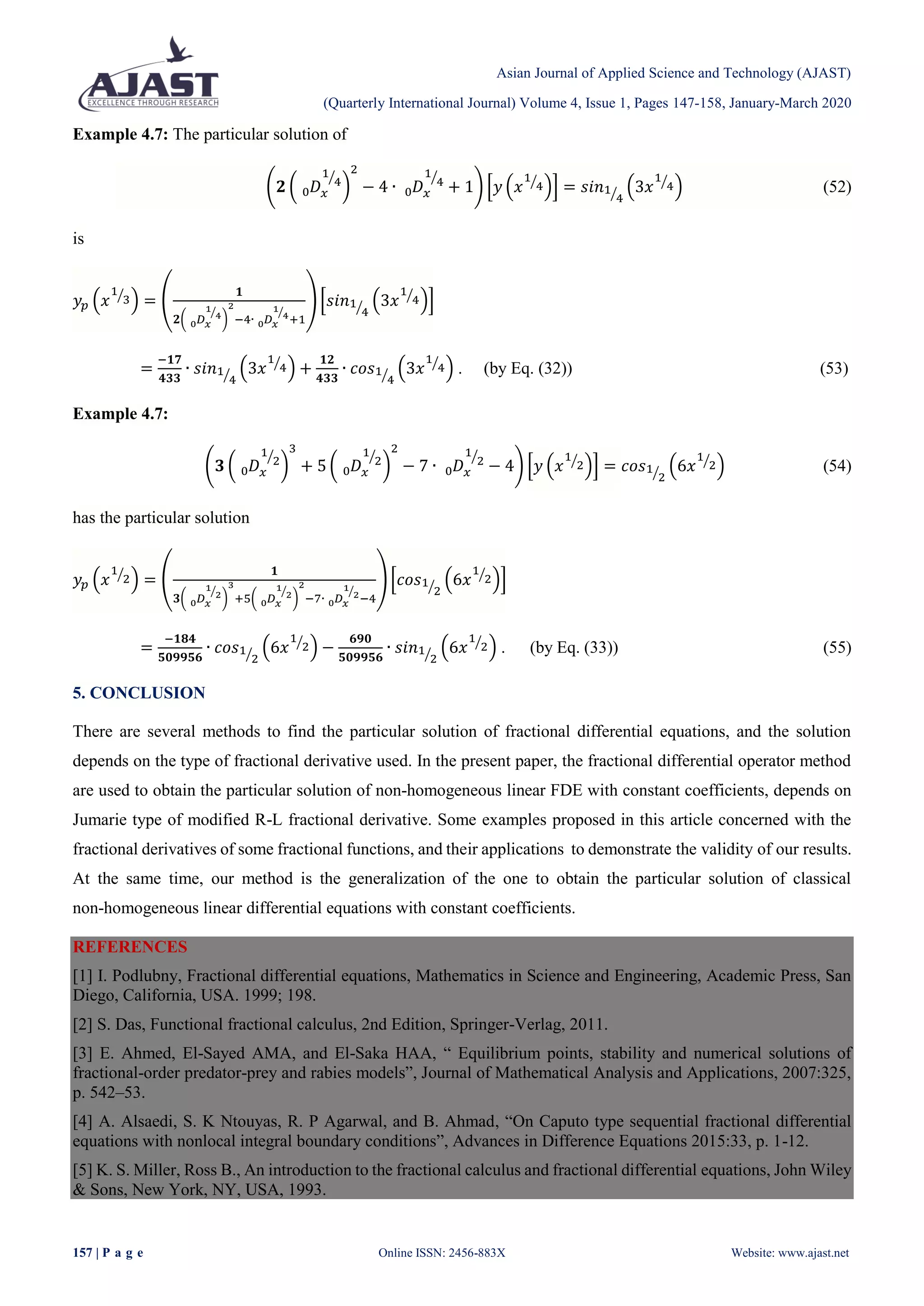Fractional Derivatives of Some Fractional Functions and Their ...
