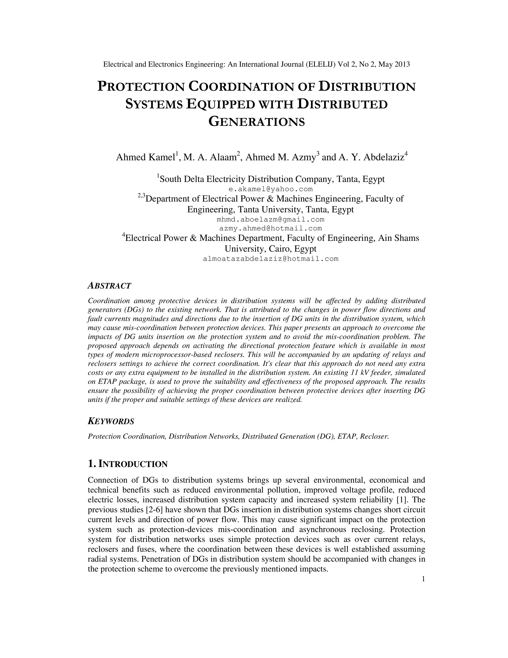 PROTECTION COORDINATION OF DISTRIBUTION SYSTEMS EQUIPPED WITH ...