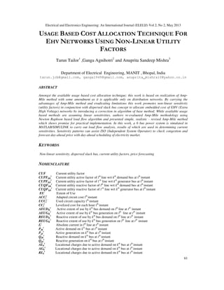 USAGE BASED COST ALLOCATION TECHNIQUE FOR EHV NETWORKS USING NON-LINEAR UTILITY FACTORS | PDF ...