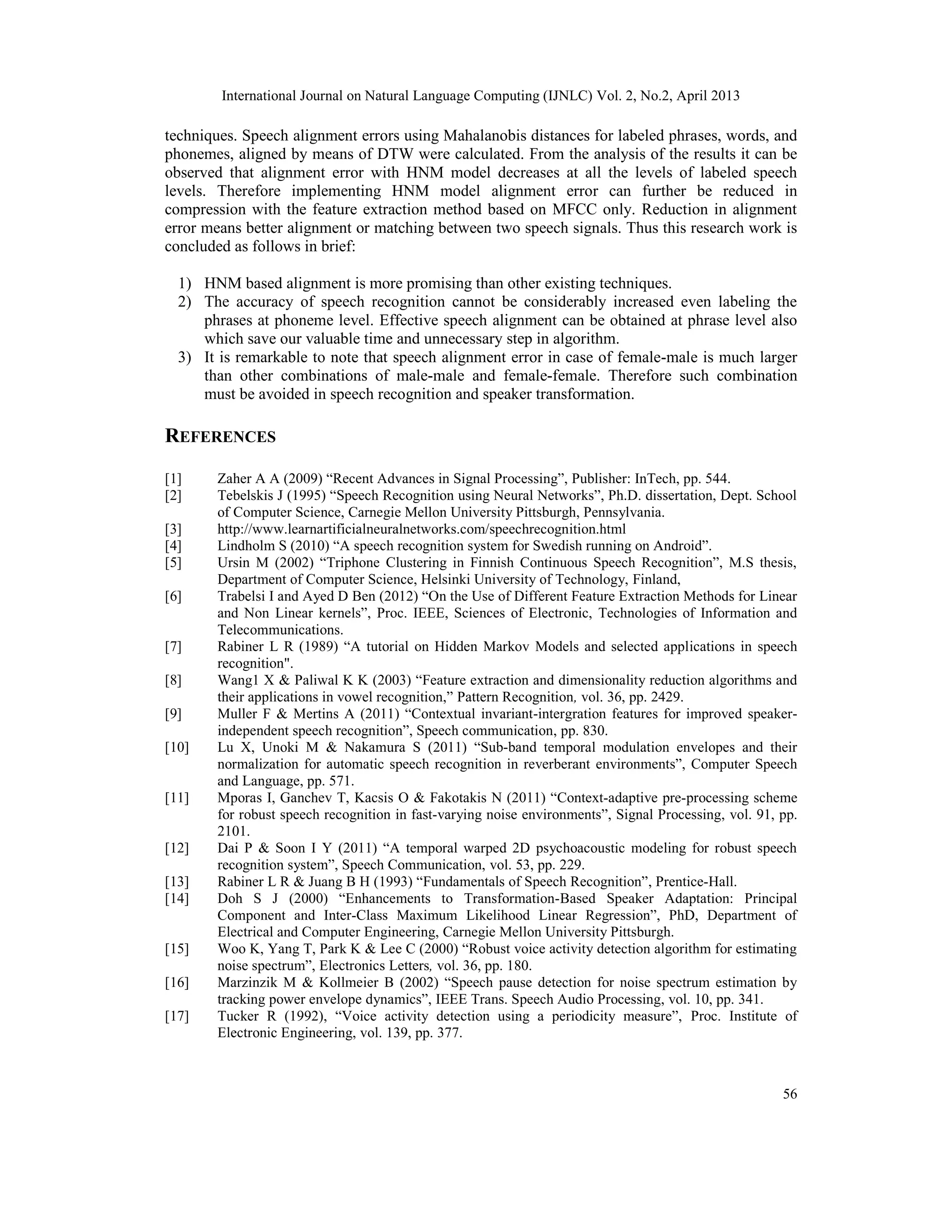 Effect of MFCC Based Features for Speech Signal Alignments | PDF