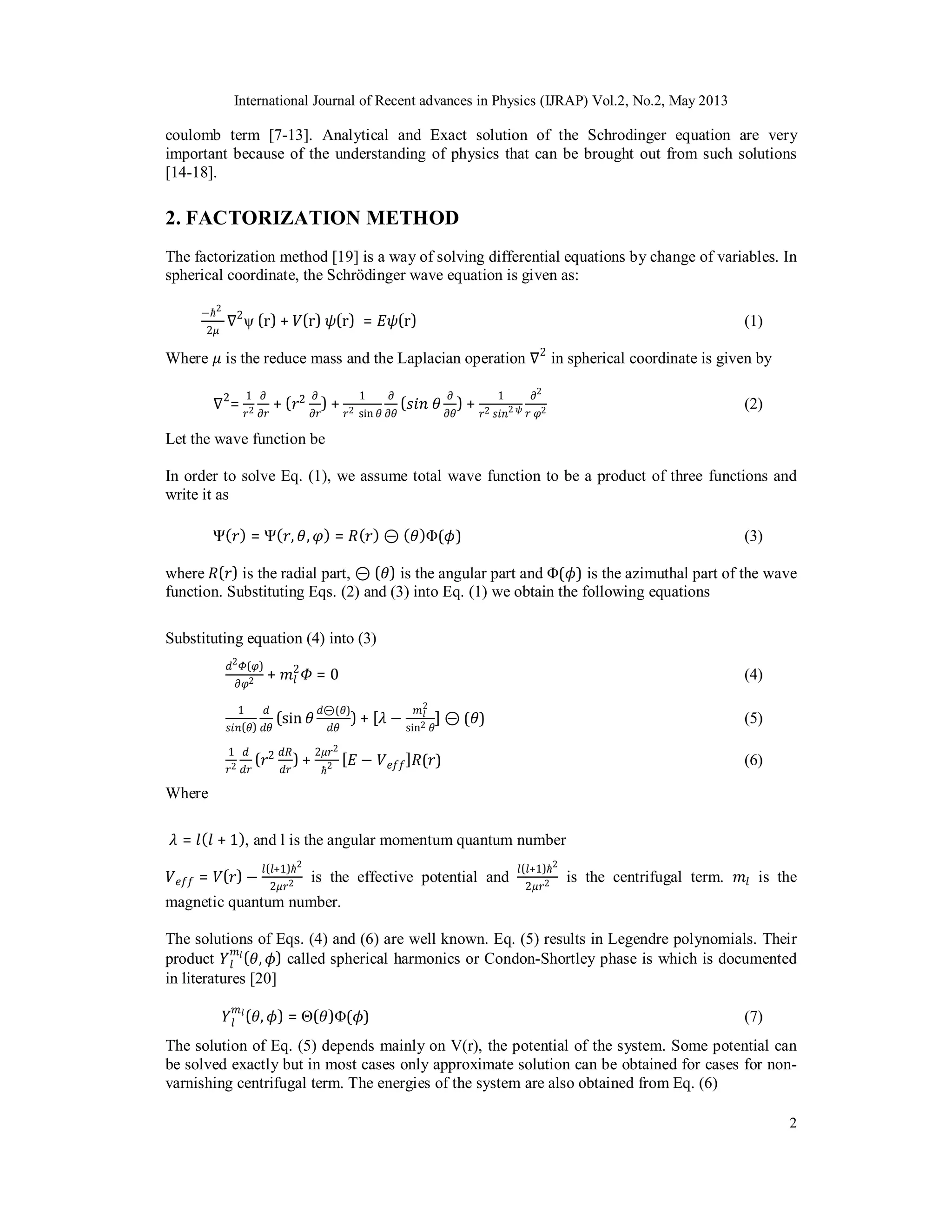 Analytical Solution Of Schrodinger Equation With Mie-Type Potential Using Factorisation Method | PDF