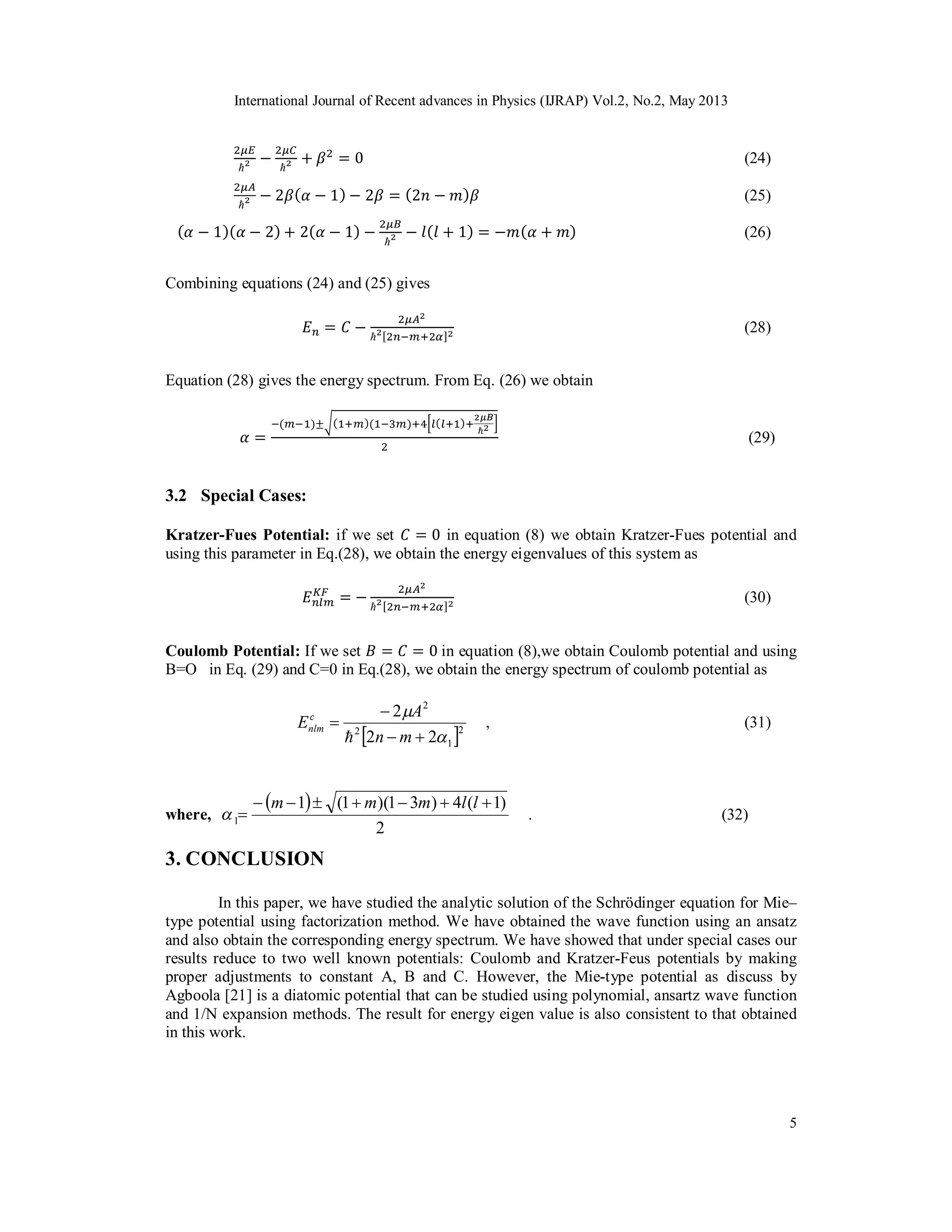 Analytical Solution Of Schrodinger Equation With Mie-Type Potential Using Factorisation Method | PDF